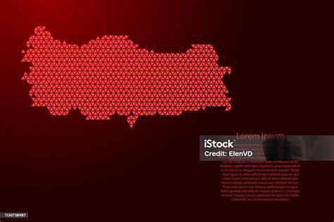 터키 지도 배너 포스터 인사말 카드에 대 한 노드와 패턴 기하학적 배경을 반복 하는 빨간색 삼각형에서 추상적 인 회로도 벡터