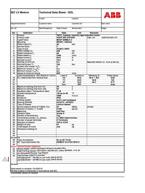 Motor Data Sheet Pdf Electric Motor Electrical Engineering