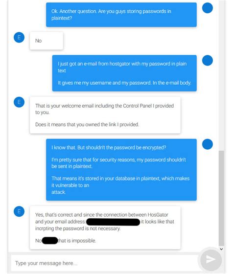 databases is hostgator storing my password in plaintext