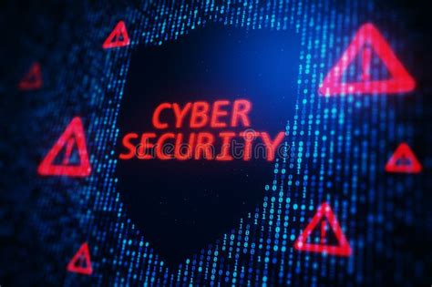 Cybersecurity Digital Concept With Glowing Red Warning Symbols And