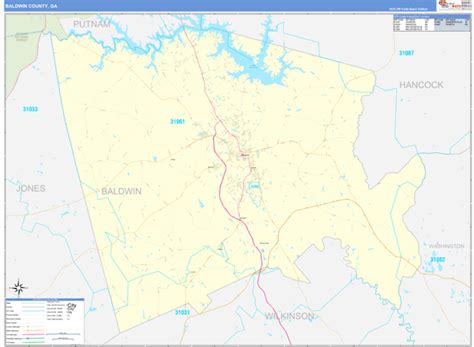 Baldwin County Ga Zip Code Wall Map Basic Style By Marketmaps Mapsales