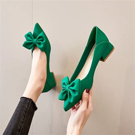 여성용 섹시한 럭셔리 펌프스 보우 2023 포인티드 토 드레스 샌들 파티 그린 싱글 슈즈 오피스 여성용 하이힐 여름 신상 패션 Aliexpress