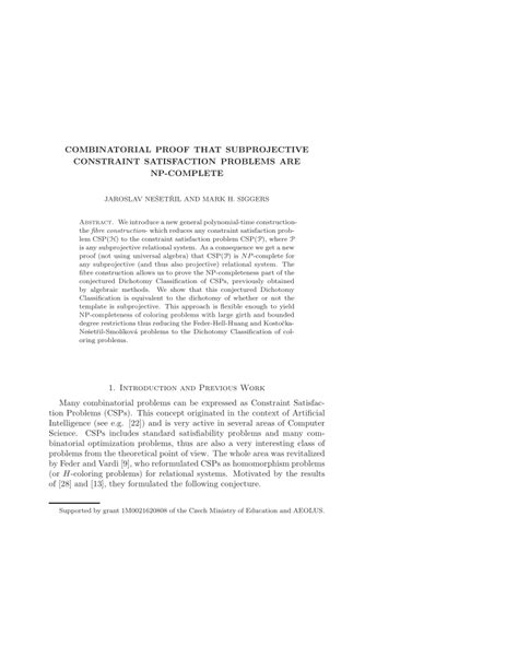 pdf combinatorial proof that subprojective constraint satisfaction