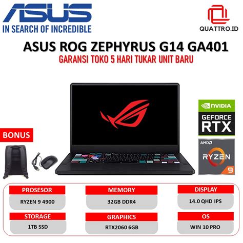 Jual Asus Rog Zephyrus G Ga Ivc Acronym Rtx Gb Ryzen Gb Tbssd Qhd Shopee