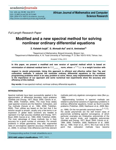 Pdf Modified And A New Spectral Method For Solving Nonlinear Odes