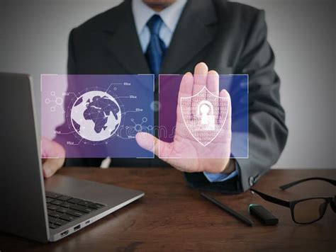Cyber Security Concept Online Or Internet Protection A Hand Touches Secured Access For Data Of