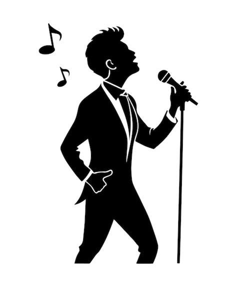 Silhouette Of A Man Singing Man Singing With A Microphone Vector