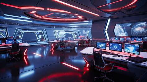 Futuristic Command Center With Advanced Technology Interface Stock Illustration Illustration