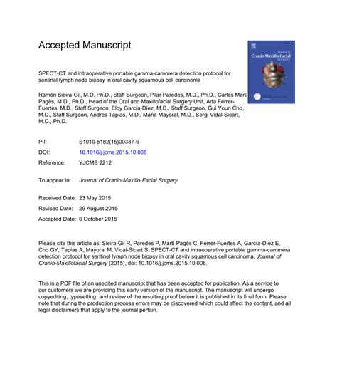 Pdf Spect Ct And Intraoperative Portable Gamma Camera Detection Protocol For Sentinel Lymph