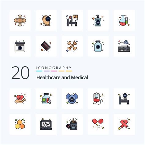 20 Medical Line Filled Color Icon Pack Like Laboratory Chemistry Water
