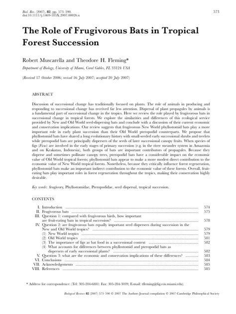 The Role Of Frugivorous Bats In Tropical Forest Succession Pdf Organisms