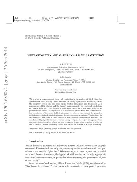 Weyl Geometry And Gauge Invariant Gravit Pdf Gauge Theory Spacetime