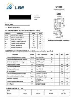 C1815 Datasheet, Equivalent, Cross Reference Search. Transistor Catalog