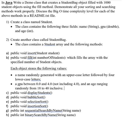 Solved In Java Write A Demo Class That Creates A StudentBag Chegg