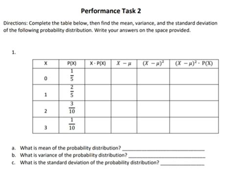 Solved Performance Task 2 Directions Complete The Table Below Then Find The Mean Variance