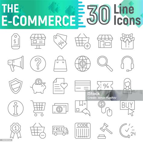 전자상거래 얇은 라인 아이콘 설정 기호 컬렉션 쇼핑 벡터 스케치 로고 일러스트 패키지를 구매 신호 선형 무늬 흰색 배경에 고립
