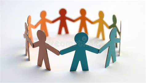 Paper People Holding Hands In Circle Formation Representing Teamwork Unity Colorful Figures