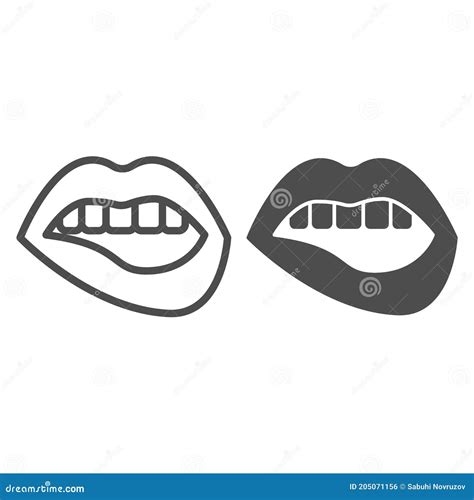 Bite Sexy Lips Drawing Red Lips Biting Retro Icon Isolated On Skin Color Background Vector