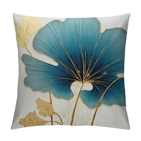 Hengt Throw Pillow Cover Green Plant Leaves Teal Gold Ginkgo Leaf