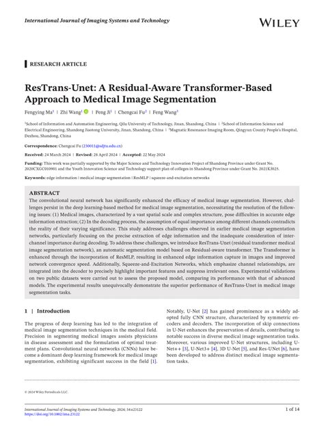 Restrans‐unet A Residual‐aware Transformer‐based Approach To Medical