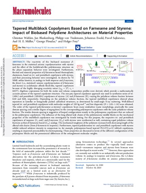 Pdf Tapered Multiblock Copolymers Based On Farnesene And Styrene