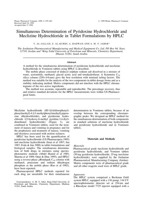 Pdf Simultaneous Determination Of Pyridoxine Hydrochloride And