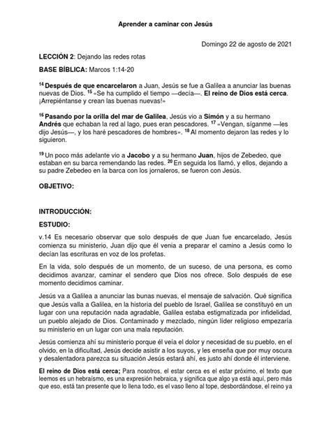 Lección 2 1 14 20 Dejando Las Redes Rotas Pdf Jesús Dios