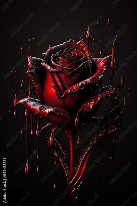 Gothic Rose Dripping In Red Liquid Ultra Black Shadow Tones Black