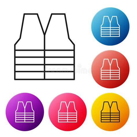 Black Line Safety Vest Icon Isolated On White Background Set Icons