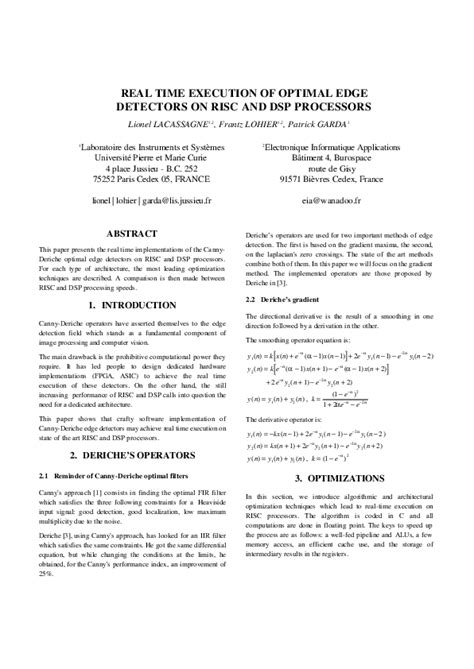 Pdf Real Time Execution Of Optimal Edge Detectors On Risc And Dsp Processors