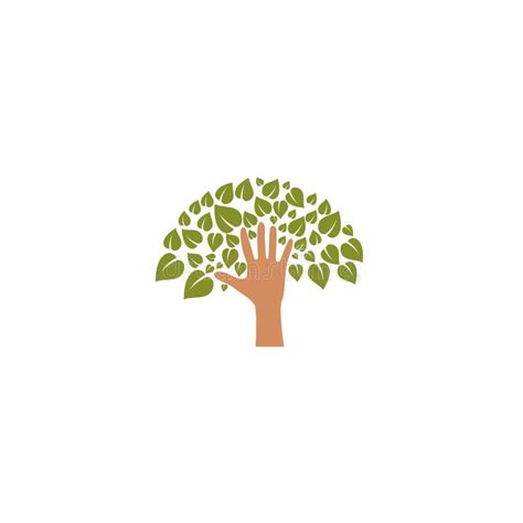 Human Hand And Tree With Green Leaves Icon Isolated On White Background Stock Vector