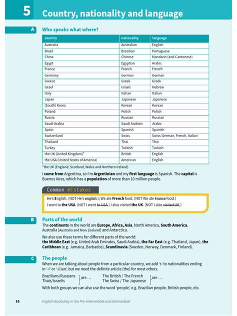 Vocab In Use Countries And Nationalities Pdf Human Communication