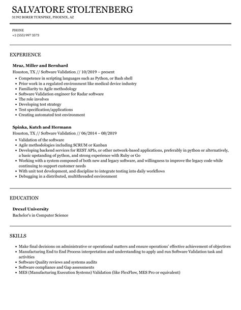 Software Validation Resume Samples Velvet Jobs Software Validation Resume Samples Velvet Jobs