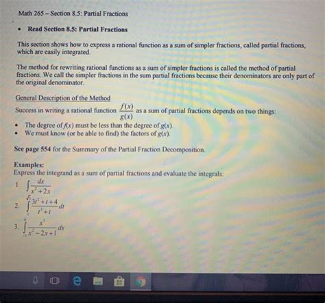 Solved Math Section Partial Fractions Read Chegg