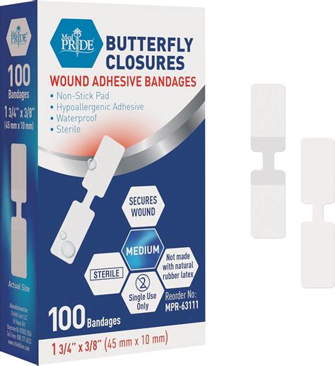 Medpride Adhesive Bandage Butterfly Fabric 3 8 X 1 Sterile Box