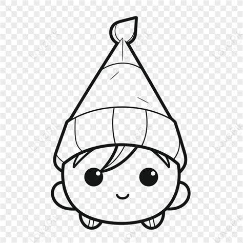 모자를 쓰고 있는 작은 엘프 색칠하기 페이지 개요 스케치 드로잉 벡터두꺼운 선라인 아트 Png 일러스트 무료 다운로드 Lovepik