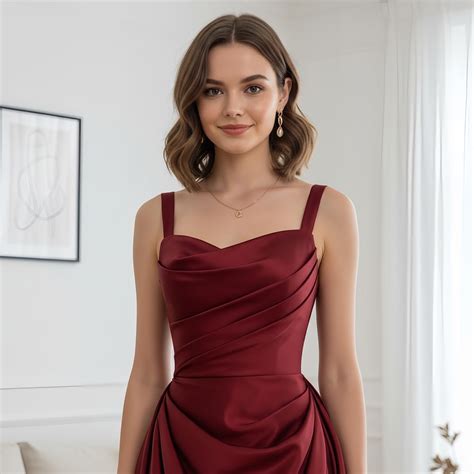Elegant Red Satin Long Prom Dress Cocktail Dress Evening Dress