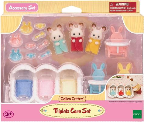 Calico Critters Triplets Care Set Dollhouse Playset With 3 Hopscotch Rabbit Figures