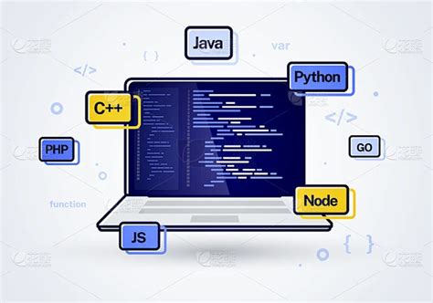 矢量插图web开发编程编码图标。屏幕上显示程序代码的笔记本电脑。素材 花瓣网