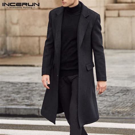 Buy Incerun New Fashion Long Overcoat Mens Autumn Winter Wool Coat