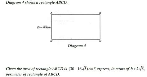 solved diagram 4 shows a rectangle abcd diagram 4 given the area of