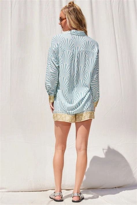 Border Print Shirt Top And Shorts Set Styled By Alx Couture