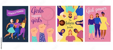 Girl Power Inspirational Quotes Posters Set Vector Illustration