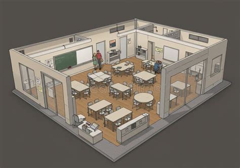 A 3d Illustration Of A Modern Classroom With A Rectangular Layout