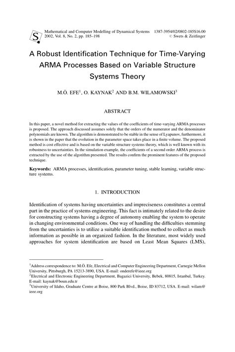 Pdf A Robust Identification Technique For Time Varying Arma Processes