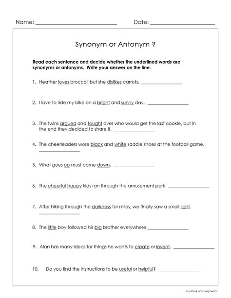 Synonyms Or Antonyms 3 Worksheets Dictionary Practice Grades 3 4