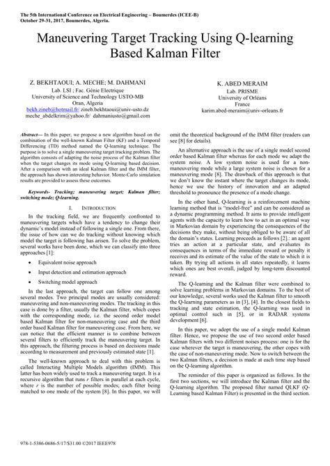 Pdf Maneuvering Target Tracking Using Q Learning Based Kalman Filter
