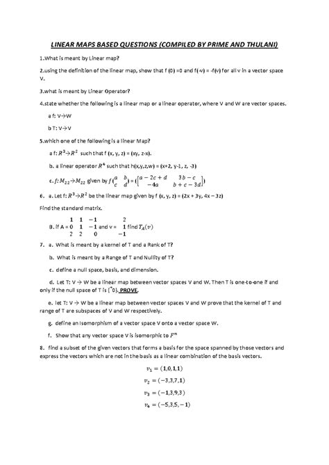 linear maps based questions linear maps based questions compiled by