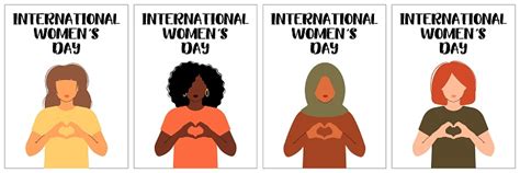 국제 여성의 날 세트 포스터 3월 8일 캠페인 2024 인스파이어클루어 다양한 인종의 여성들이 성차별을 막기 위해 하트 모양으로 손을 움직입니다 평면 벡터 그림 2024년에