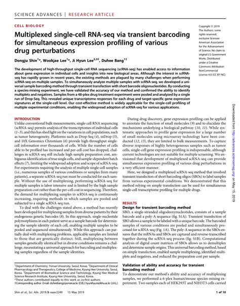 Pdf Multiplexed Single Cell Rna Seq Via Transient Barcoding For